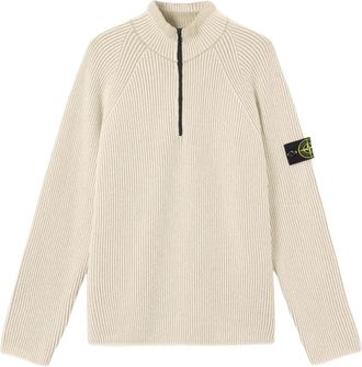 Stone Island Vanis&eacute; Full Rib Short-Zip Jumper - - Knitwear - Herren - Beige - S