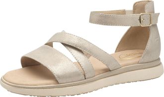 Tamaris Comfort Damen Sandalen flach mit Klettverschluss Geschlossene Ferse, Beige (Beige Glam), 41 EU