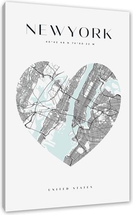 Pixxprint Lieblings Stadt - New York als, Größe: 60x40cm, Leinwandbild, fertig gespannt, Wandbild, Dekoration, Kunstdruck, kein Poster