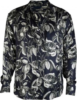 Roberto Cavalli Homme, Chemises, Noir, Taille: S Flowery Shirt OLD Effect