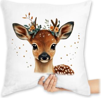 Shirtracer Kissen 40x40 Zierkissen - S&uuml;&szlig;es REH mit Blumen Tracht Hirsch Geschenke Waldtier Geschenk Rehkitz I Volksfest - 40 x 40 cm - Wei&szlig; - hirschmotiv Baby bl