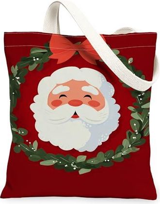 Generic Joli sac fourre-tout en toile motif couronne de No&euml;l, sacs d&eacute;picerie r&eacute;utilisables, l&eacute;gers et lavables &agrave; bandouli&egrave;re pour magasin, Rouge, 13x15 Inch