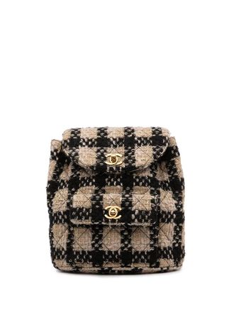 Chanel sac &agrave; dos CC en tweed (1992) - Tons neutres