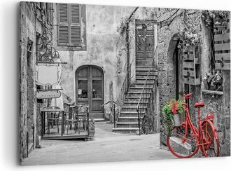 Arttor Wandbilder Dekoration Wohnzimmer Rot Fahrrad Allee Bilder auf Leinwand 120x80cm Leinwandbild Schlafzimmer Küche Deko Wand Kunstdruck Art Groß XXL Wand