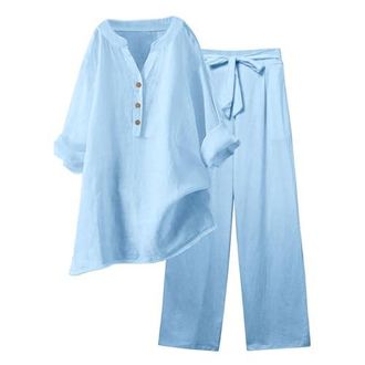 Generic Tenues da&eacute;roport 2026 pour femmes - Tenue 2 pi&egrave;ces - Pull court &agrave; manches longues - Pantalon de surv&ecirc;tement &agrave; jambe large - Ensemble de voyage dautomn
