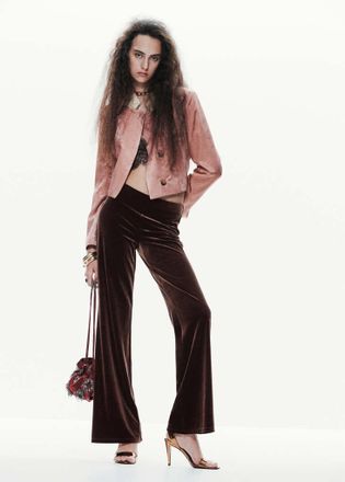 Mango Pantalon flare velours vert fonc&eacute; - Femme - S - MANGO