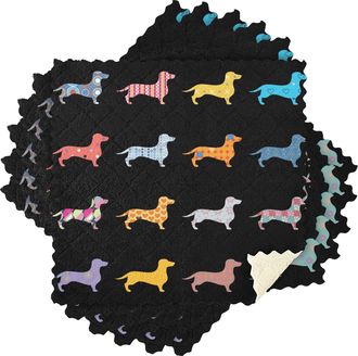 Mnsruu Geschirrtuch, Motiv: Cartoon-Dackel auf schwarzem 6er-Pack, Küchentücher, Geschirrtuch, schnell trocknend, superweich, 28 x 28 cm