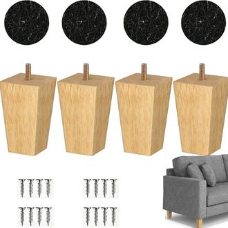 Generic 4er Set Tapered M&ouml;belbeine - Schwarze M&ouml;belbeine aus Massivholz f&uuml;r Sofa, Stuhl, Schrank, Kommode mit Montageplatte, Schrauben und Anti-Rutsch-Pads (8