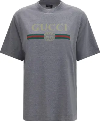 Gucci Womens T-Shirt Cotton-Silk Jersey Printed Grey Melange-Mc T-Shirts & Jerseys Melange/mc