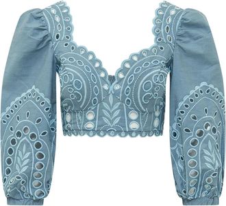 Charo Ruiz Ibiza Femme, Blouses et Chemises, Bleu, Taille: 40 FR Thin-Strap Broderie Top
