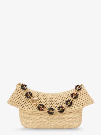 Loewe Paulas Ibiza -Ola Medium Raffia shoulder Bag with Metal Logo Lettering - LOEWE - gender_Woman