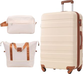 Merax 3-teiliges Hartschalen Kofferset, mit 1 Reisetasche und 1 Kulturbeutel, Trolley Reisekoffer Handgep&auml;ck Sets 3tlg, 4 Rollen, ABS-Material, TSA-Schloss,