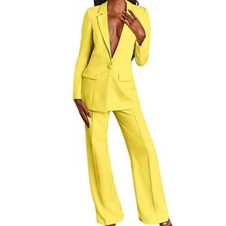 Generico Tailleur Femme Élégant Cérémonie Formelle Blazer & Pantalon daffaires Fêtes Complet Blazer Manches Longues Bureau Grande Taille Vestes Robe de Couleur