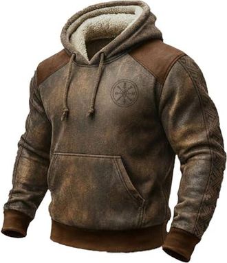 Generico Moche Sweatshirt &agrave; capuche pour homme en peluche douce avec motif musculaire en flanelle spongieuse type sherpa chaud avec poignets c&ocirc;tel&eacute;s, B caf&eacute;, X