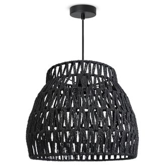 Paco Home LED Pendellampe Pendelleuchte Hängelleuchte Hängelampe für Wohnzimmer Schlafzimmer Esszimmer Schirm Papier E27, Farbe:Schwarz (Ø35cm), Leuchtenart/Far