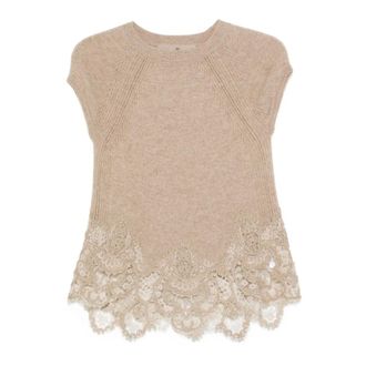 Ermanno Scervino Femme, Pulls, Beige, Taille: 36 FR Haut Orn&eacute; de Dentelle