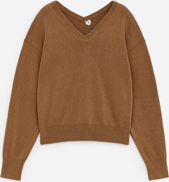 Arket Pullover Aus Baumwolle Und Wolle Mit V-Ausschnitt -Braun