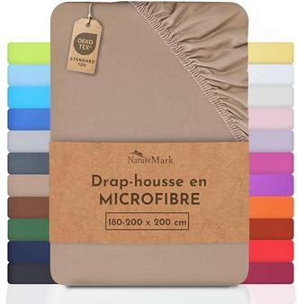 NatureMark Drap de lit en Microfibre &agrave; Prix r&eacute;duit! Beaucoup de Tailles et de Couleurs Marchandise de Marque (Drap de lit 180x200-200x200 cm, Sable/Beige)