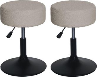 Hhg Neuwertig] 2er-Set Hocker HHG 888, Sitzhocker Schminkhocker, höhenverstellbar drehbar ø 37cm Stoff Bouclé 450g/m² mvg beige