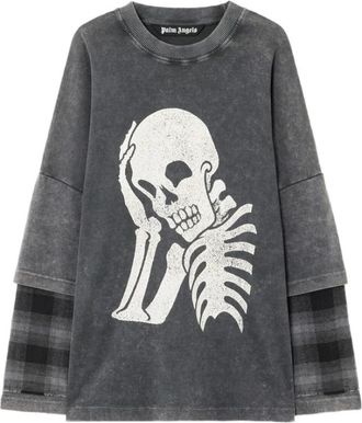 Palm Angels Homme, Tops, Gris, Taille: L Skull Double Long-Sleeve Shirt