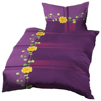 Gerald Wittmann Bettw&auml;sche 140x200 cm + 70x90 cm, Baumwolle Renforce, Blumen Lila Gelb