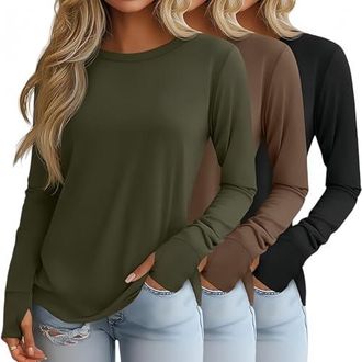 Generic Lot de 3 sweats surdimensionn&eacute;s pour femme, avec trou pour le pouce, manches longues, col rond, coupe ample et d&eacute;contract&eacute;e, Lot de 3 - B, XXL