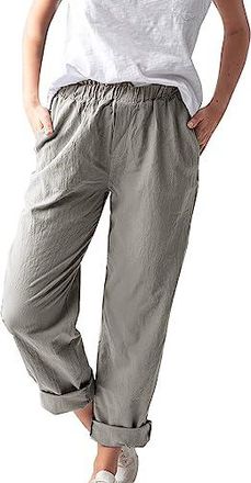 Generic Pantalon en Lin Femme &Eacute;t&eacute; L&eacute;ger Pantacourt Fluide Pantalon Taille &Eacute;lastique pour Femme Droit Ample De Couleur Unie avec Poches pour La Plage L&eacute;ger Ens