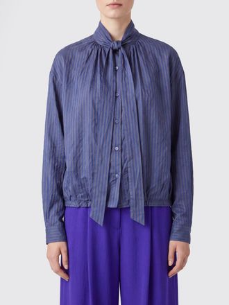 Dries Van Noten Chemise ray&eacute;e en cupro &agrave; col lavalli&egrave;re
