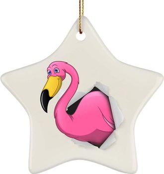 Generic Weihnachtsbaumschmuck Mit Schnur Christbaumschmuck Anhänger Keramik Weihnachtsdeko Geschenkanhänger Lustiger Flamingo, Der Aus Einer Rissigen Wand Kom