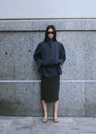 Mango Parka en denim taille fronc&eacute;e bleu - Femme - XS - MANGO