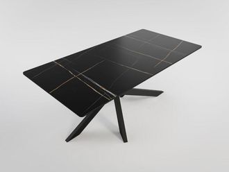 Magnolia Home Esszimmertisch ELLEN 180x90cm schwarze Keramikplatte schwarzes Kreuzgestell