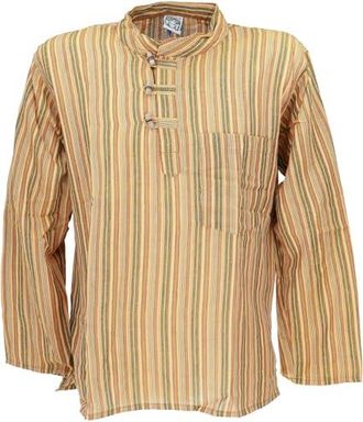 Guru Shop Népal Chemise de Pêcheur Rayée Goa Hippie Chemise Yoga Homme Coton, Cider, XXL