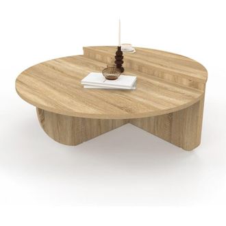 IDMarket Lot de 2 tables basses rondes GUILIA asymétriques façon hêtre