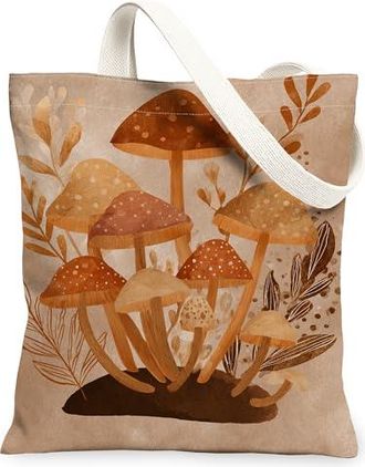 Generic Sacs fourre-tout vintage en toile motif champignon, imprim&eacute; nature boh&egrave;me, sacs r&eacute;utilisables, sacs dautomne l&eacute;gers et lavables en toile pour les voya