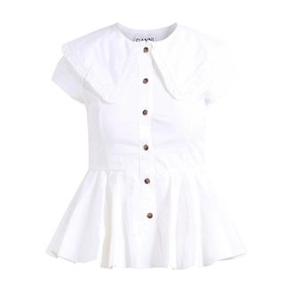 Ganni Femme, Blouses et Chemises, Blanc, Taille: 42 FR Short Sleeve Shirt