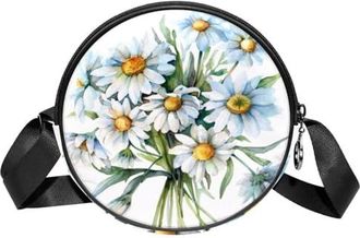 Generic Sac &agrave; bandouli&egrave;re rond pour femme, motif fleurs aquarelles, petit sac &agrave; dos &agrave; bandouli&egrave;re avec fermeture &eacute;clair, bretelles r&eacute;glables, sac &agrave; main rond 