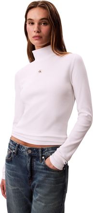 Calvin Klein Damen Langarmshirt Woven Turtleneck mit Rollkragen, Weiß (Brilliant White), XS