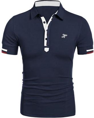 Coofandy Polo Brod&eacute; pour Hommes - Chemise &agrave; Manches Courtes, T-Shirt L&eacute;ger Alpha, Chemise de Golf de Sport (Bleu Marine XL)