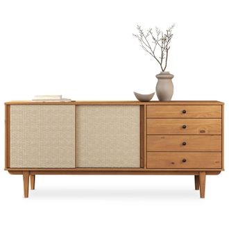 IDIMEX Sideboard Simona mit Rattan-Geflecht 175cm, eicheoptik - 4 Schubladen und 2 Schiebet&uuml;ren, Flurkommode mit Einlegeboden, Wohnzimmer
