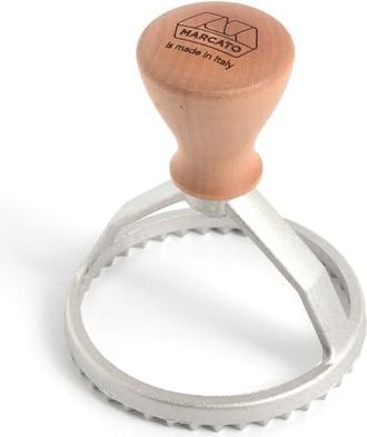 Marcato Marcato Ravioli and Cookie Cutter, Ravioli Maker, Cookie Cutters, Solid Wood and Cast Aluminum, Made in Italy, 80 mm Round Stamp