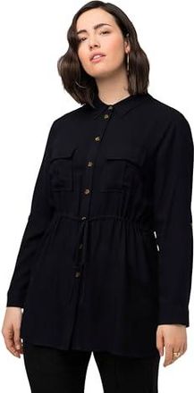 Ulla Popken Chemisier d&eacute;contract&eacute; avec Cordon de Serrage Blouses, Noir, 48-50 Femme