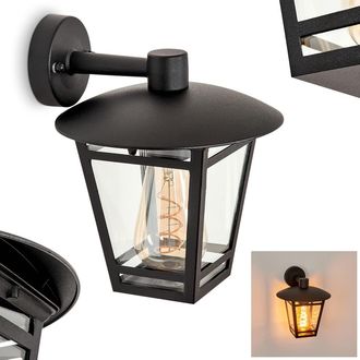 HOFSTEIN Au&szlig;enwandleuchte Ausipar, Au&szlig;enleuchte Abw&auml;rts aus Metall/Glas in Schwarz/Klar, Wandlampe f&uuml;r Terrasse/Hof/Eingangsbereich, 1 x E27, ohne Leuchtmittel