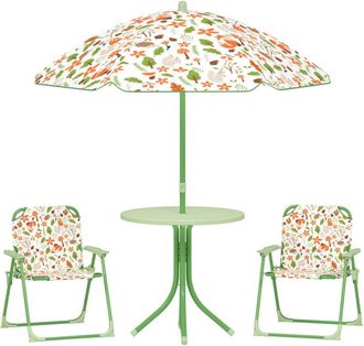 OUTSUNNY Ensemble salon de jardin enfant pliable 2 places 4 pi&egrave;ces motif vie de la for&ecirc;t vert
