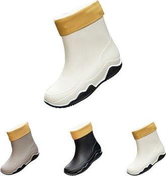 Generic Wellington Bottes de pluie dhiver chaudes pour femme avec doublure en peluche, amovibles et lavables, imperm&eacute;ables, antid&eacute;rapantes, pour le travail, l