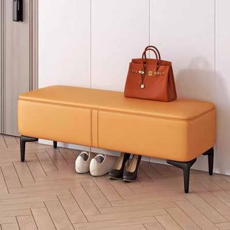 Generic Schuhbank Mit Kissen, Eingangsbank Mit Goldenen Beinen, Moderne Osmanische Fußstütze for Wohnzimmer, Schlafzimmer, Flur, Orange, 100 X 35 X 40 cm(Oran