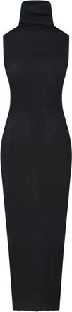 Rick Owens robe côtelée à col montant - Noir