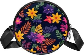 Generic Petit sac &agrave; bandouli&egrave;re Circle pour femme, motif feuille dart, sac &agrave; dos &agrave; bandouli&egrave;re avec fermeture &eacute;clair, bretelles r&eacute;glables, sac &agrave; main rond d&eacute;c
