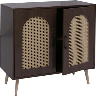 Hhg Kommode HHG-904, Schrank mit T&uuml;ren Anrichte Stauf&auml;cher, Poly-Rattan MDF Melamin 79x80x40cm Walnuss-Optik