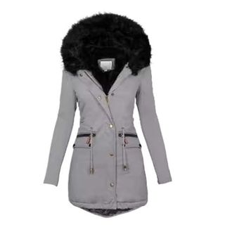 Generic Parka for femme avec capuche en fausse fourrure, manteau long imperm&eacute;able, veste dhiver zipp&eacute;e doubl&eacute;e en polaire for lext&eacute;rieur(gris,5XL)