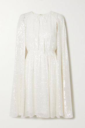 Erdem Austin Midikleid Aus Chiffon Mit Pailletten Und Cape-effekt - Elfenbein
